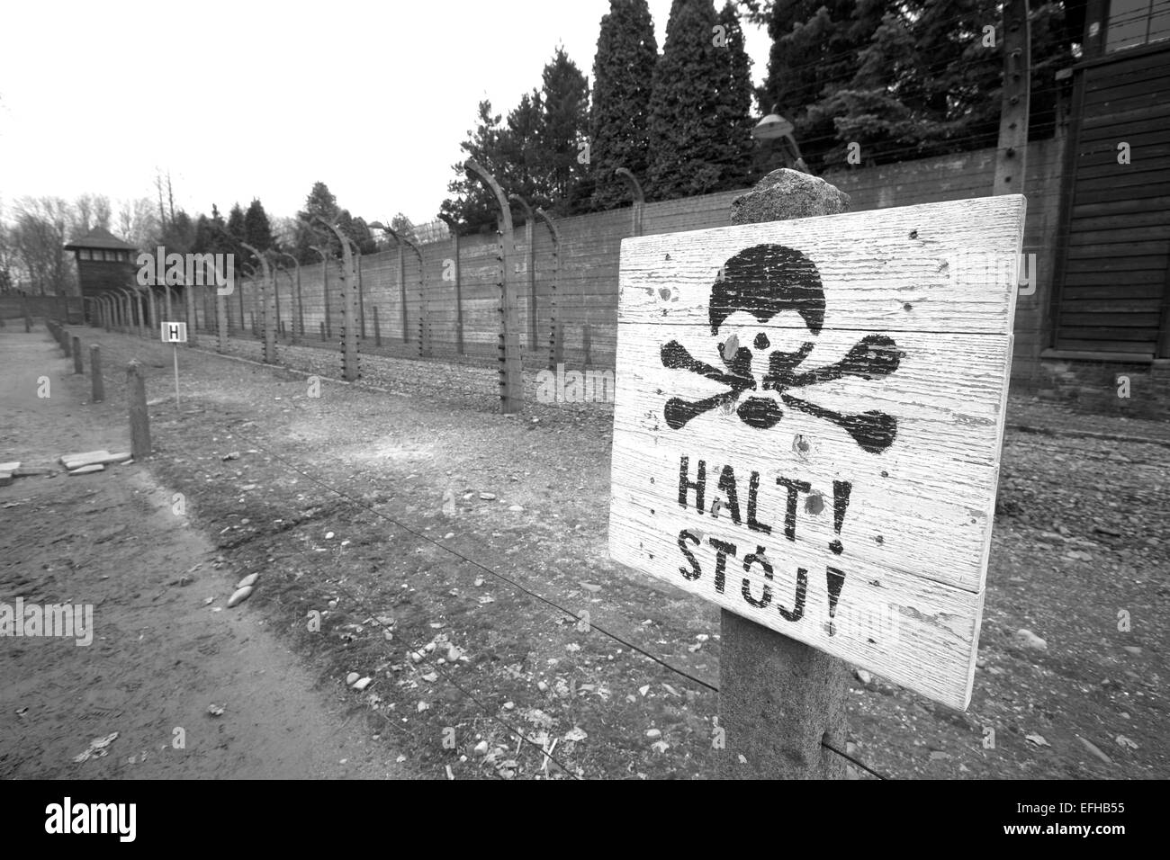 Halt Sign at Auschwitz Concentration Camp, Oswiecim, Poland, Europe ...