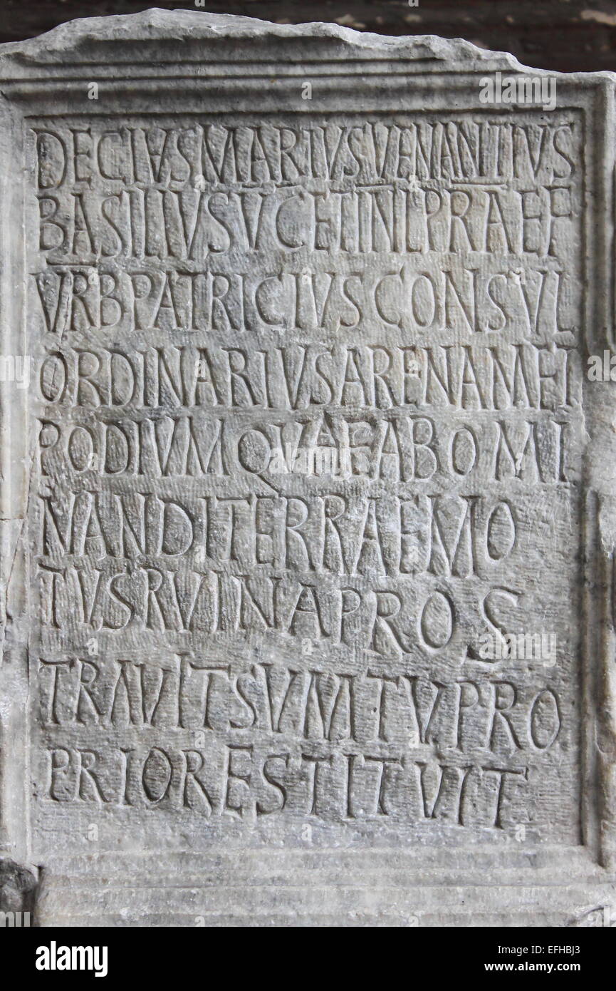Ruin of a roman temple with a latin inscription. Rome, Italy Stock ...