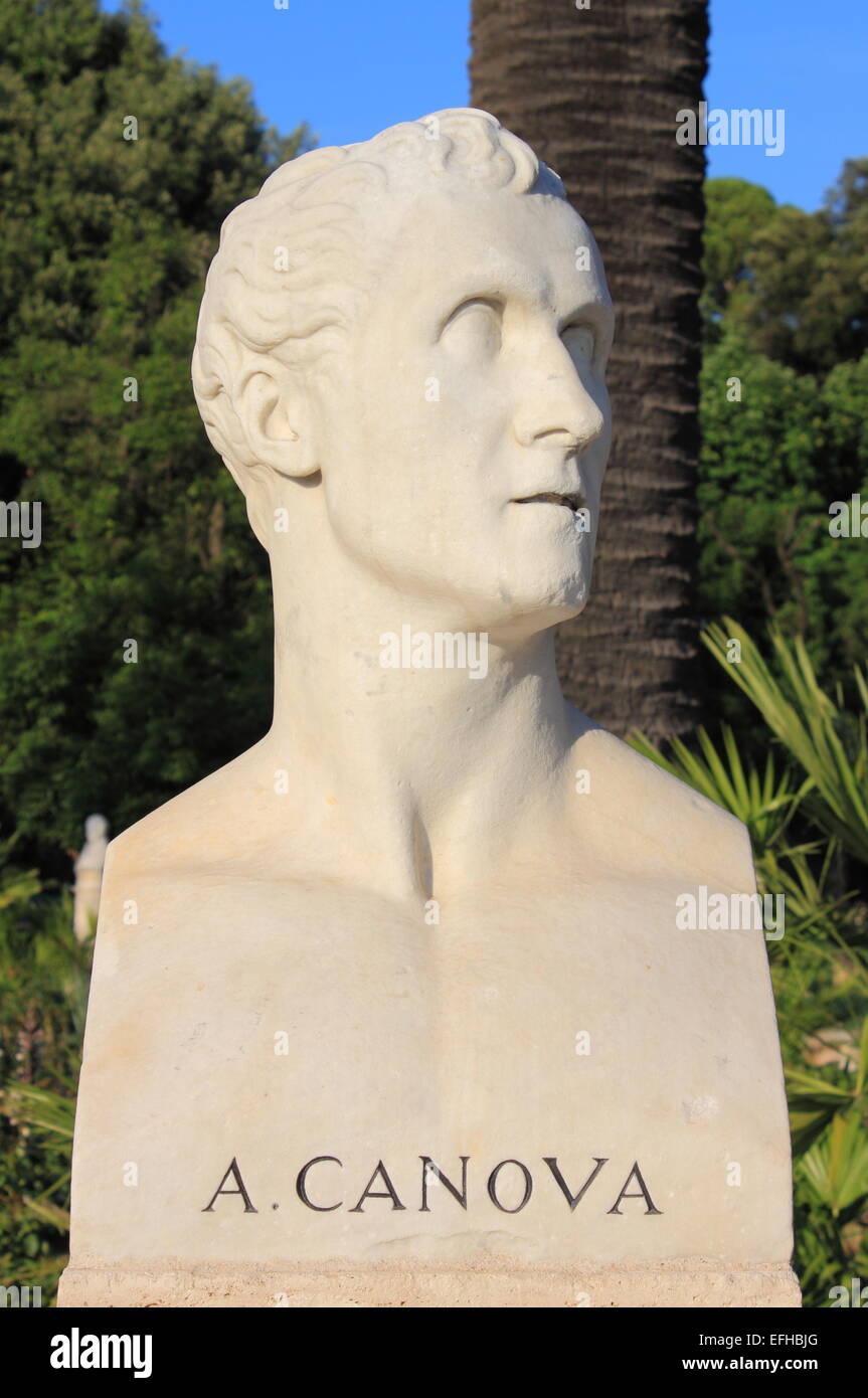 Marble bust of the sculptor Antonio Canova located in Borghese park of ...