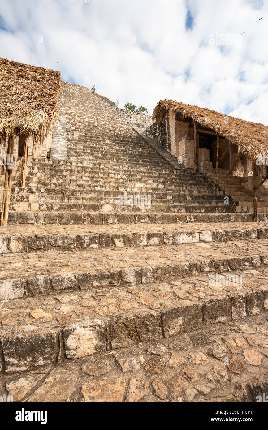 Yucatan archeology stone structure building temple large steep rebuilt ...