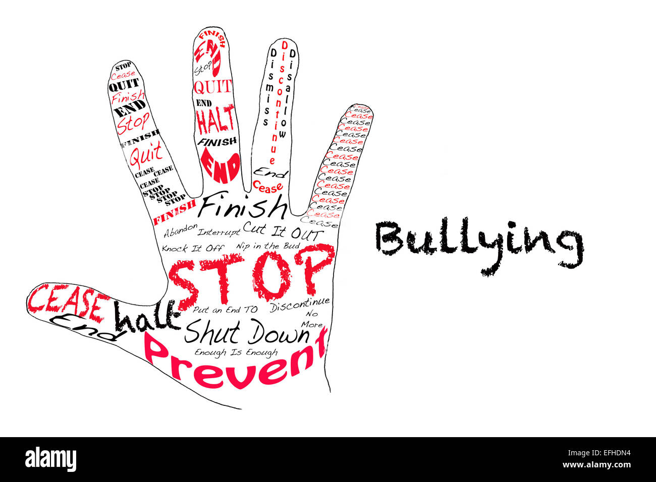 Outline of a hand with the words for Stop along with the word Bullying ...