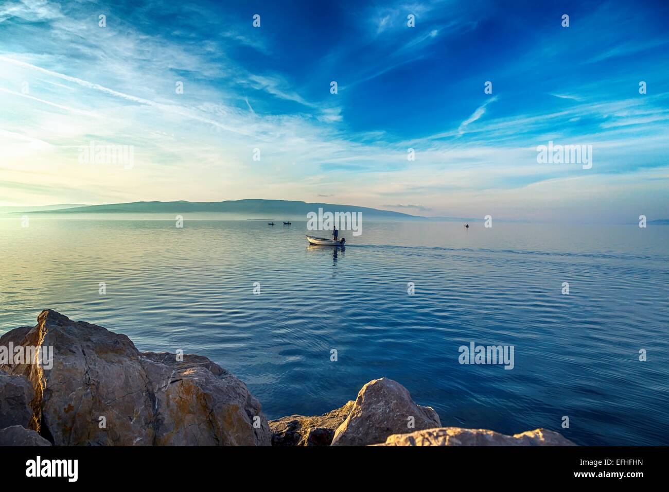 Landscape with boats and sea Stock Photo - Alamy