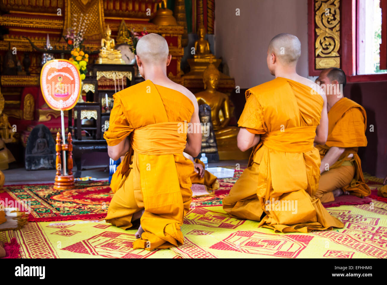Thai monk in a temple Stock Photo - Alamy