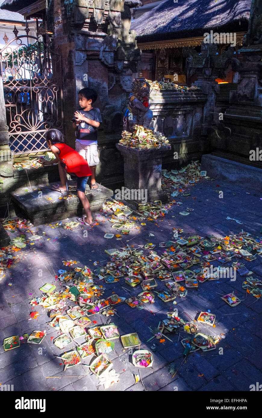 small buddhist offerings at ubud bali indonesia Stock Photo - Alamy