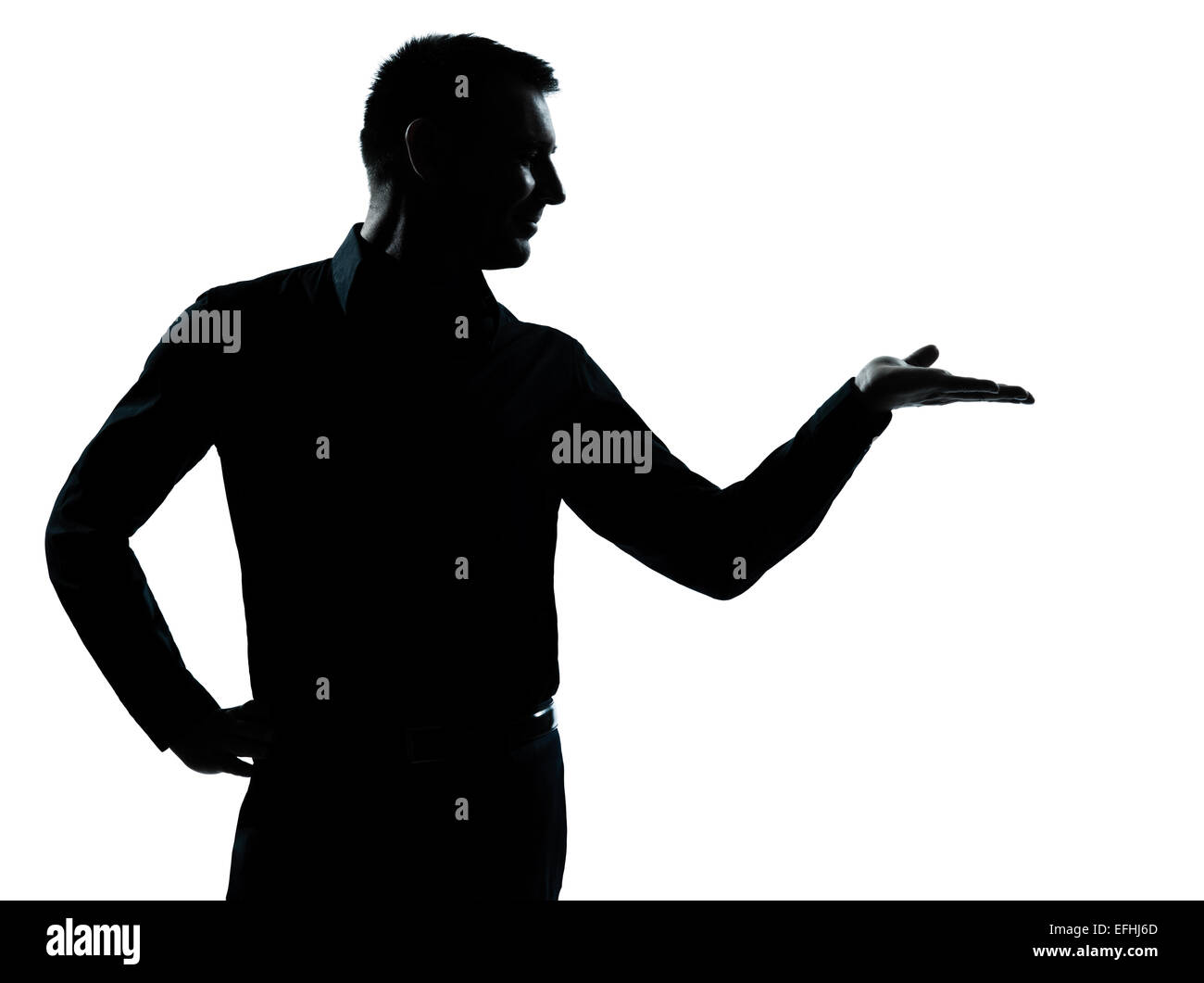one caucasian business man hand open portrait silhouette in studio ...