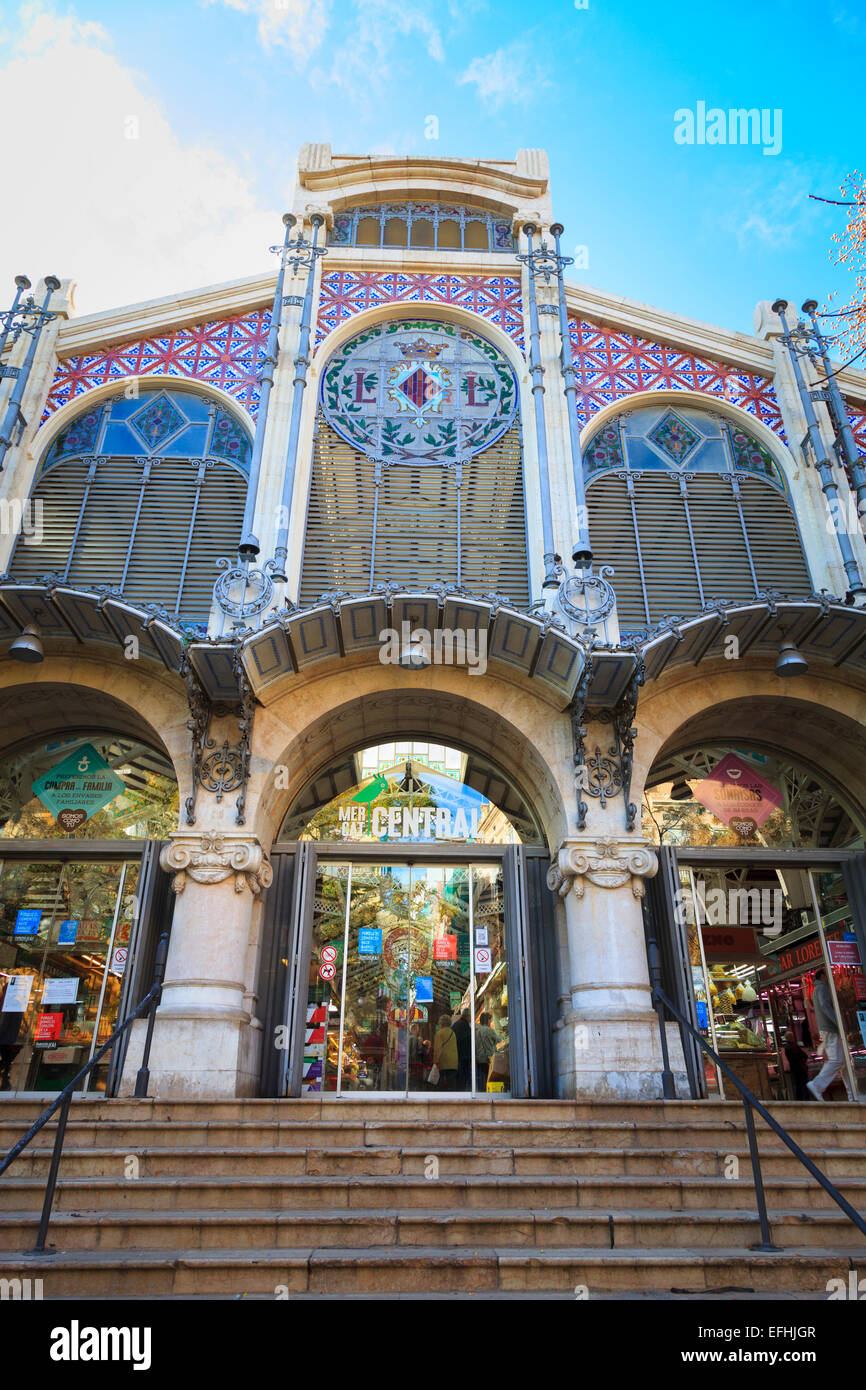 The east facade and entrance to Valencia Central Market Stock Photo - Alamy