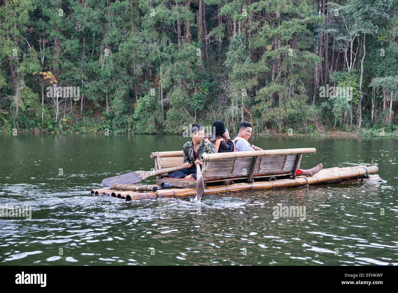 enjoying a bamboo raft ride, Pang Ung Lake, Mae Hong Son, Thailand ...