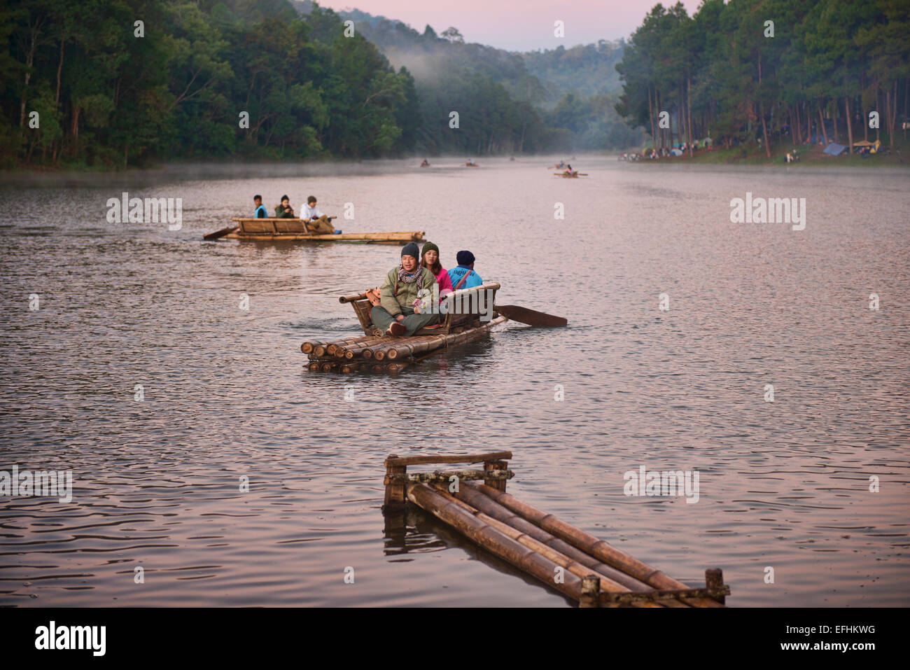 enjoying a bamboo raft ride, Pang Ung Lake, Mae Hong Son, Thailand ...