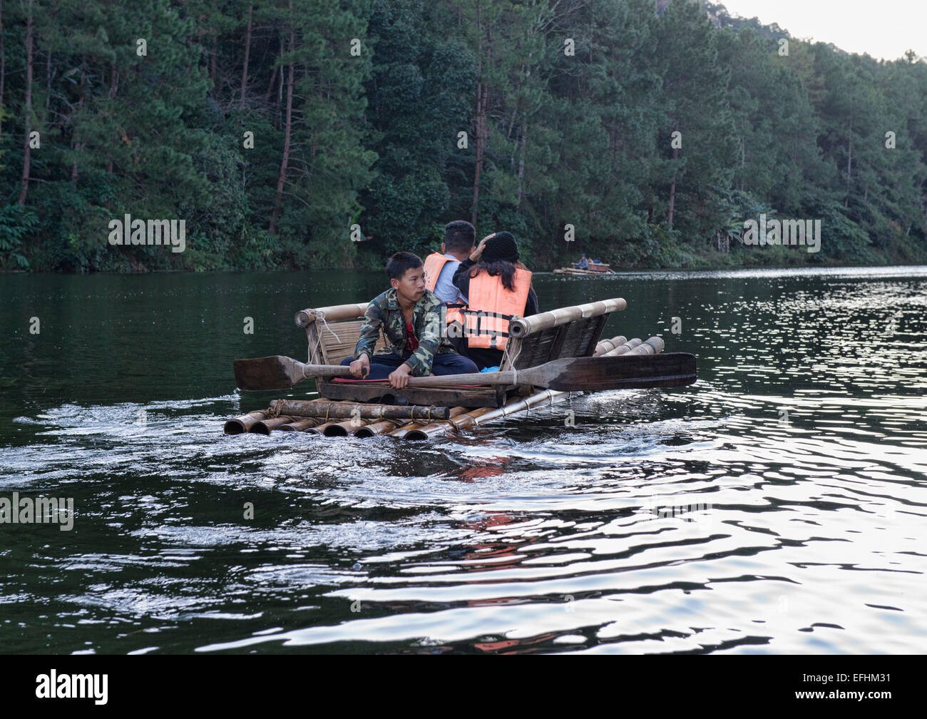 enjoying a bamboo raft ride, Pang Ung Lake, Mae Hong Son, Thailand ...