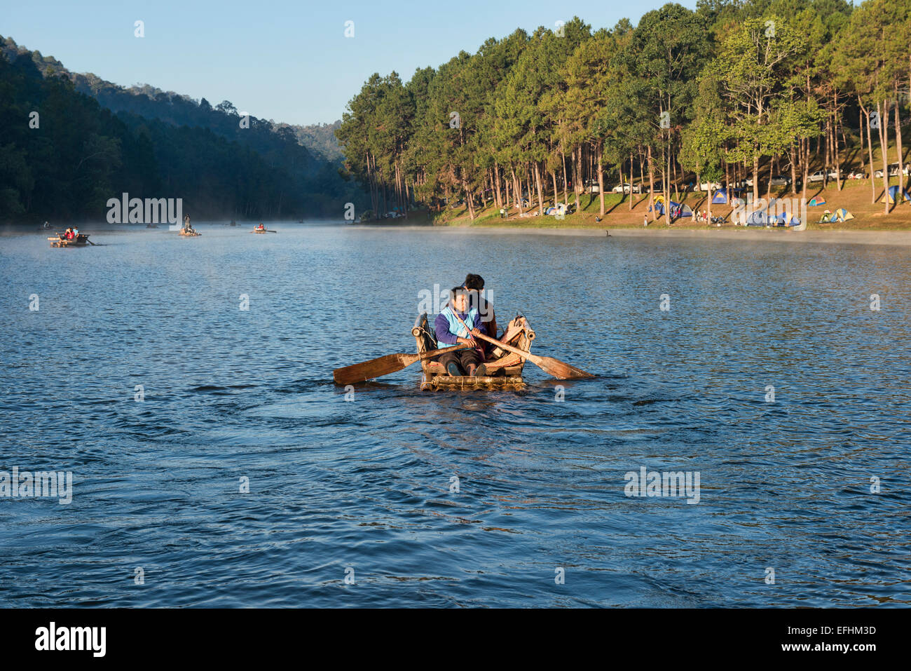 enjoying a bamboo raft ride, Pang Ung Lake, Mae Hong Son, Thailand ...