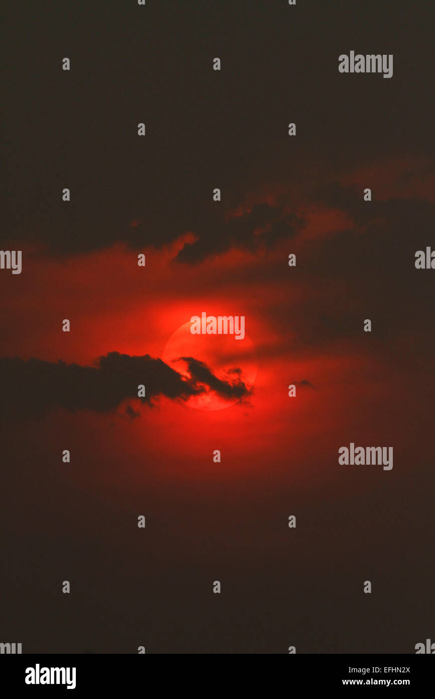 Heavens Ablaze, spectacular African sunset gorgeous red color in the ...