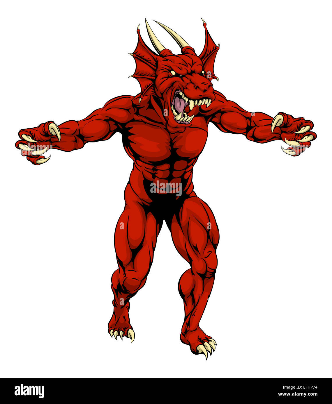 An aggressive tough mean red dragon sports mascot character with claws ...