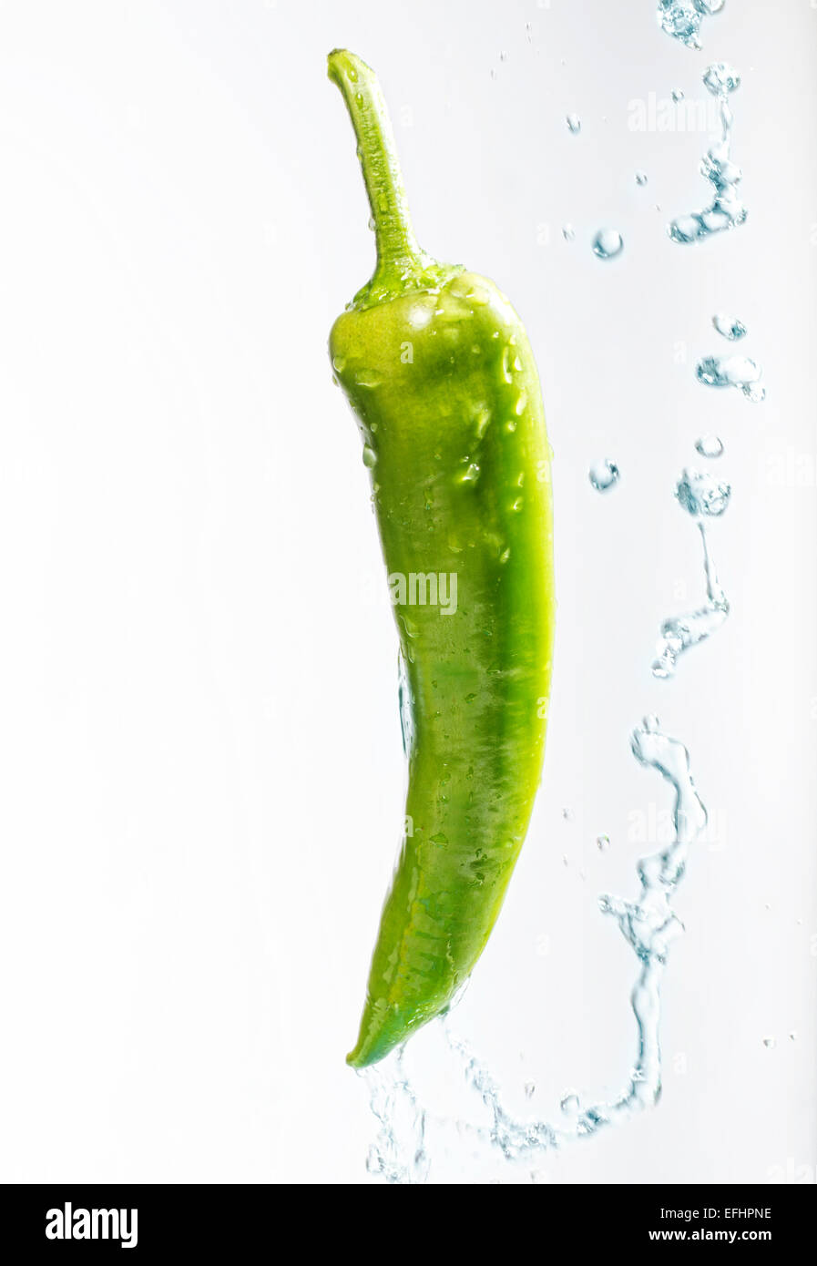 Green pepper splash on white background Stock Photo - Alamy