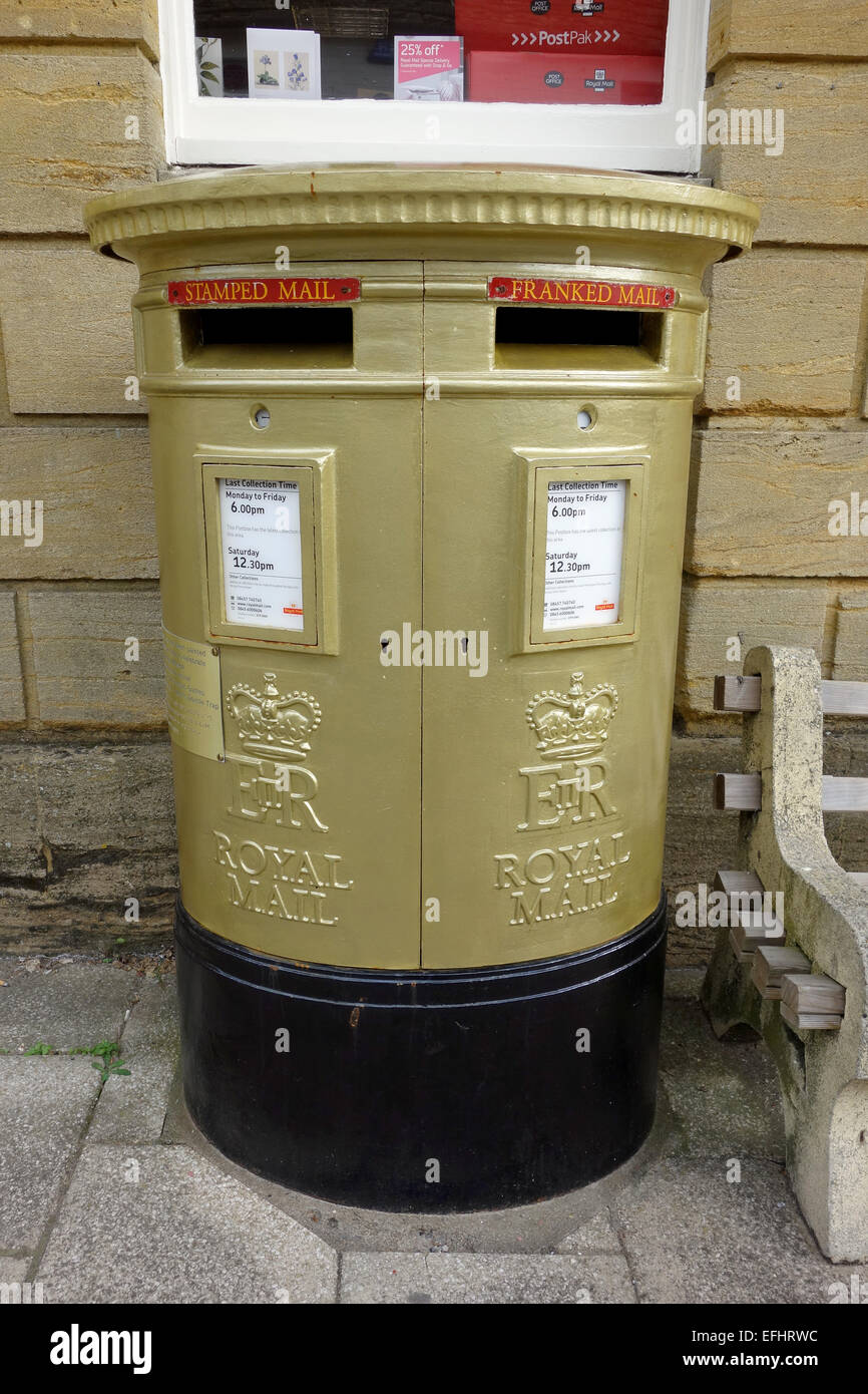Gold post box celebrating Peter Wilson gold medal in the 2012 Olympic ...
