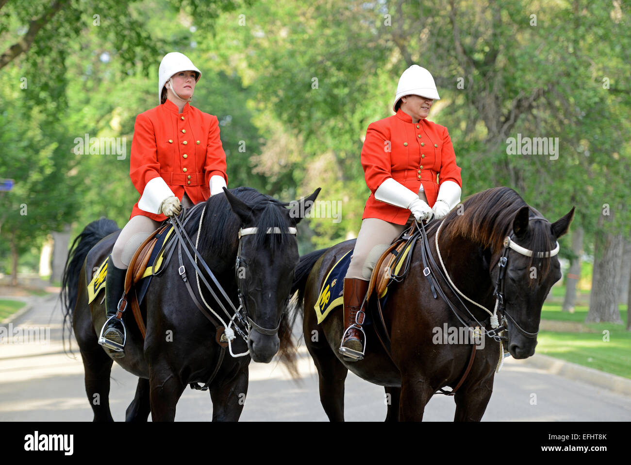 Mounties in traditional uniform on horseback at the Royal Canadian ...