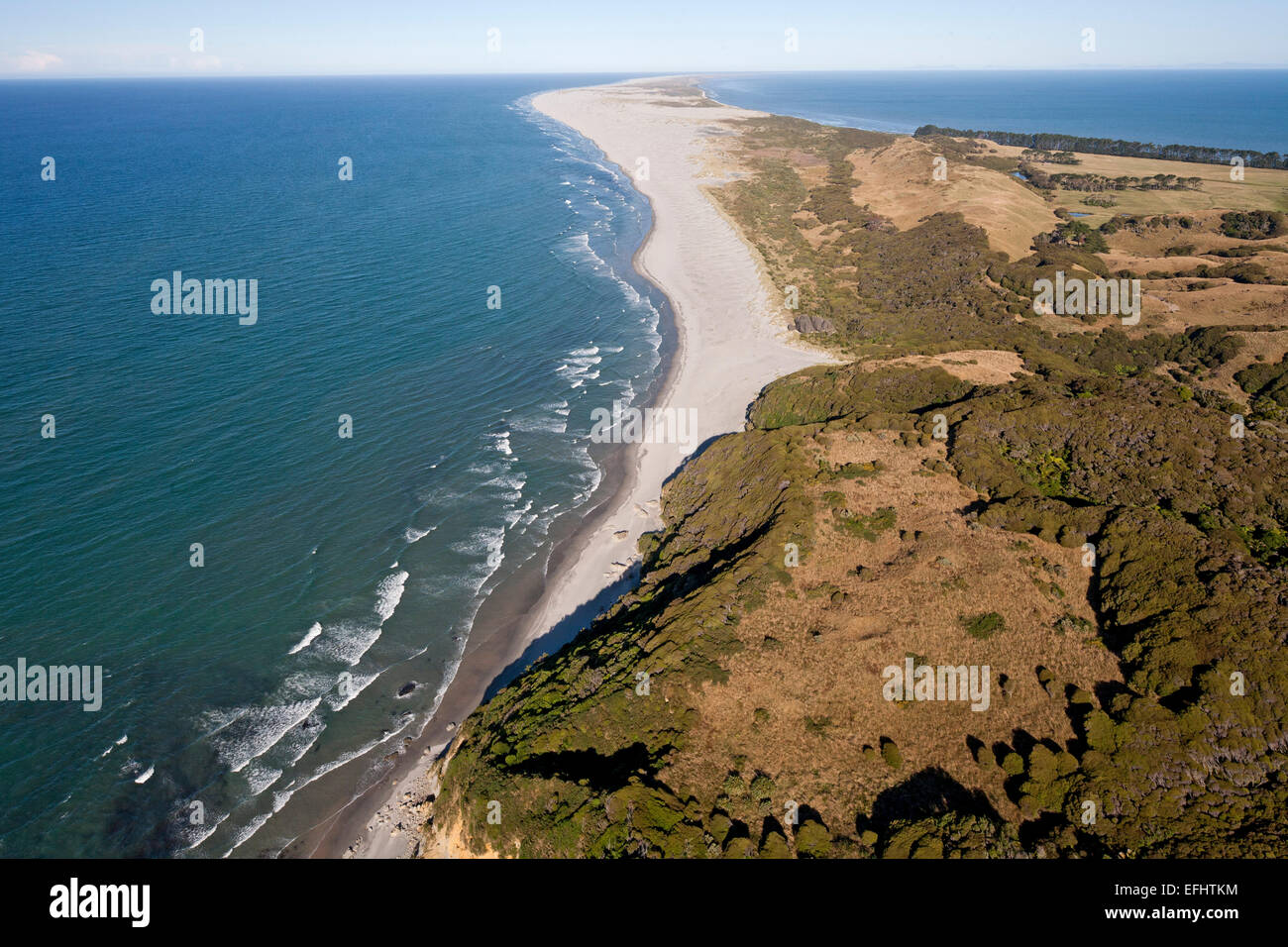 Aerial view of Farewell Spit, nature reserve at the northern end of the ...
