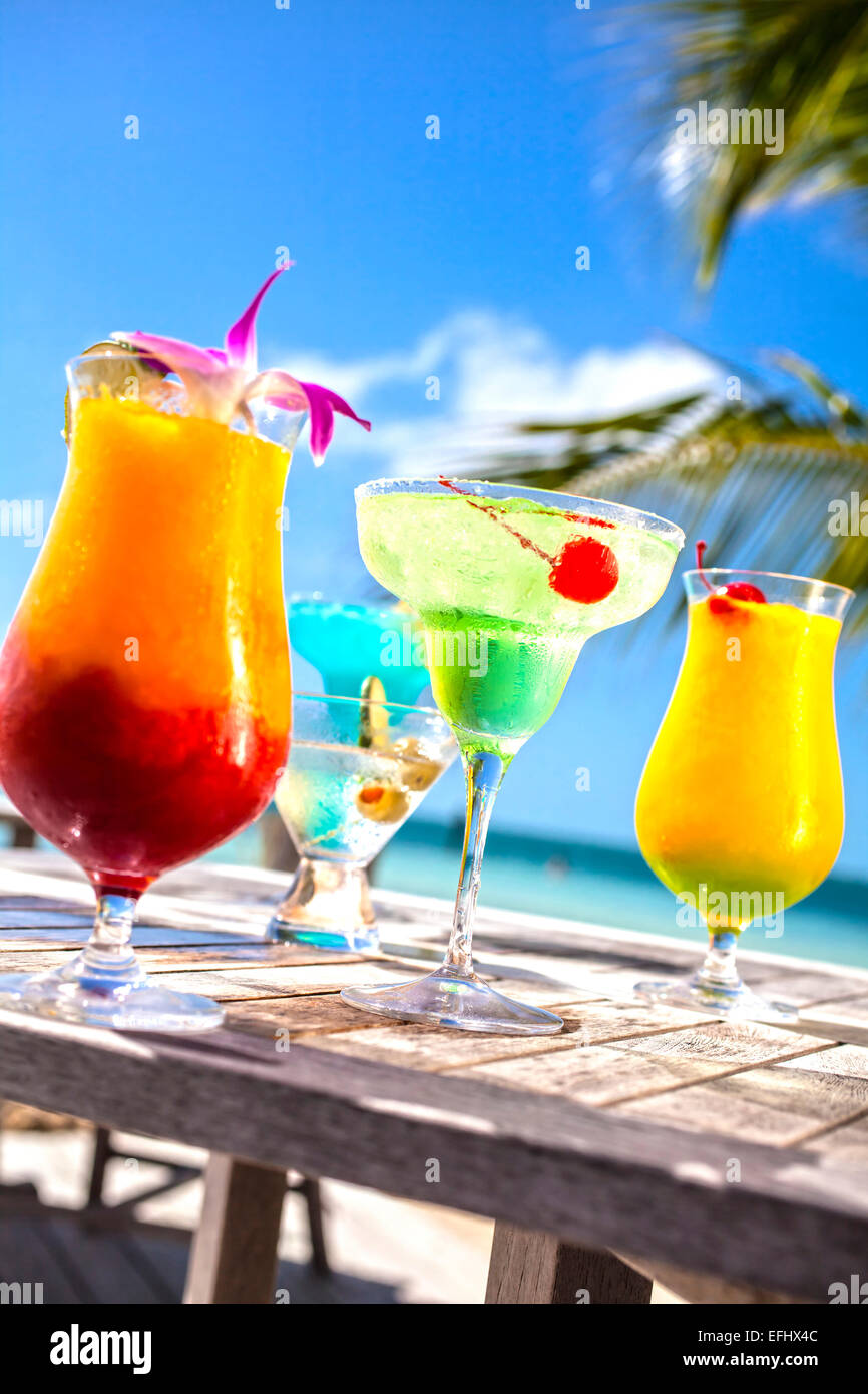 Table with tropical fruit cocktails, Little Palm Island Resort, Florida ...