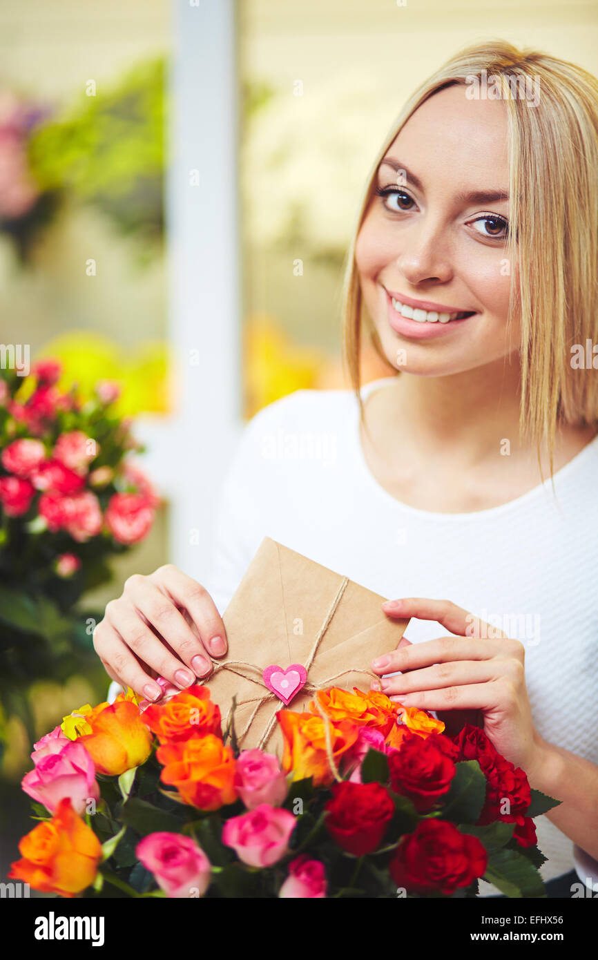 Woman envelope happy hi-res stock photography and images - Alamy
