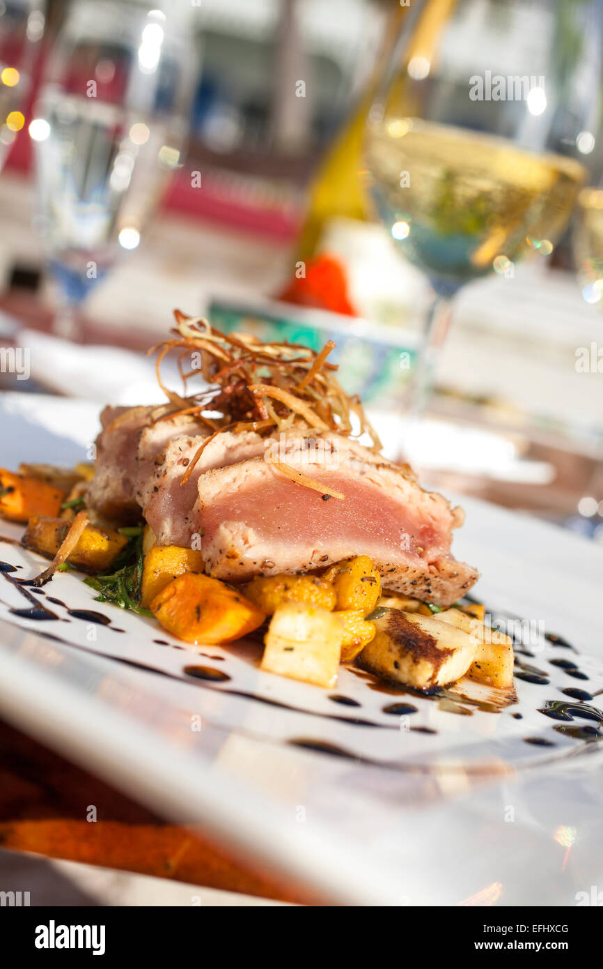 Pan Seared Yellowfin Tuna, Sauteed root vegetables with a balsamic ...