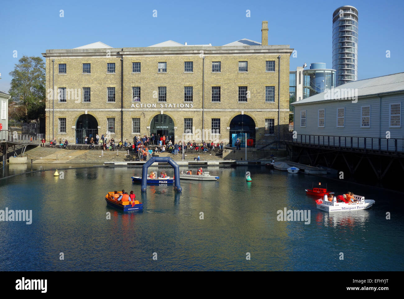 Boat ride area at Portsmouth Historic Dockyard, Hampshire, Britain, UK ...