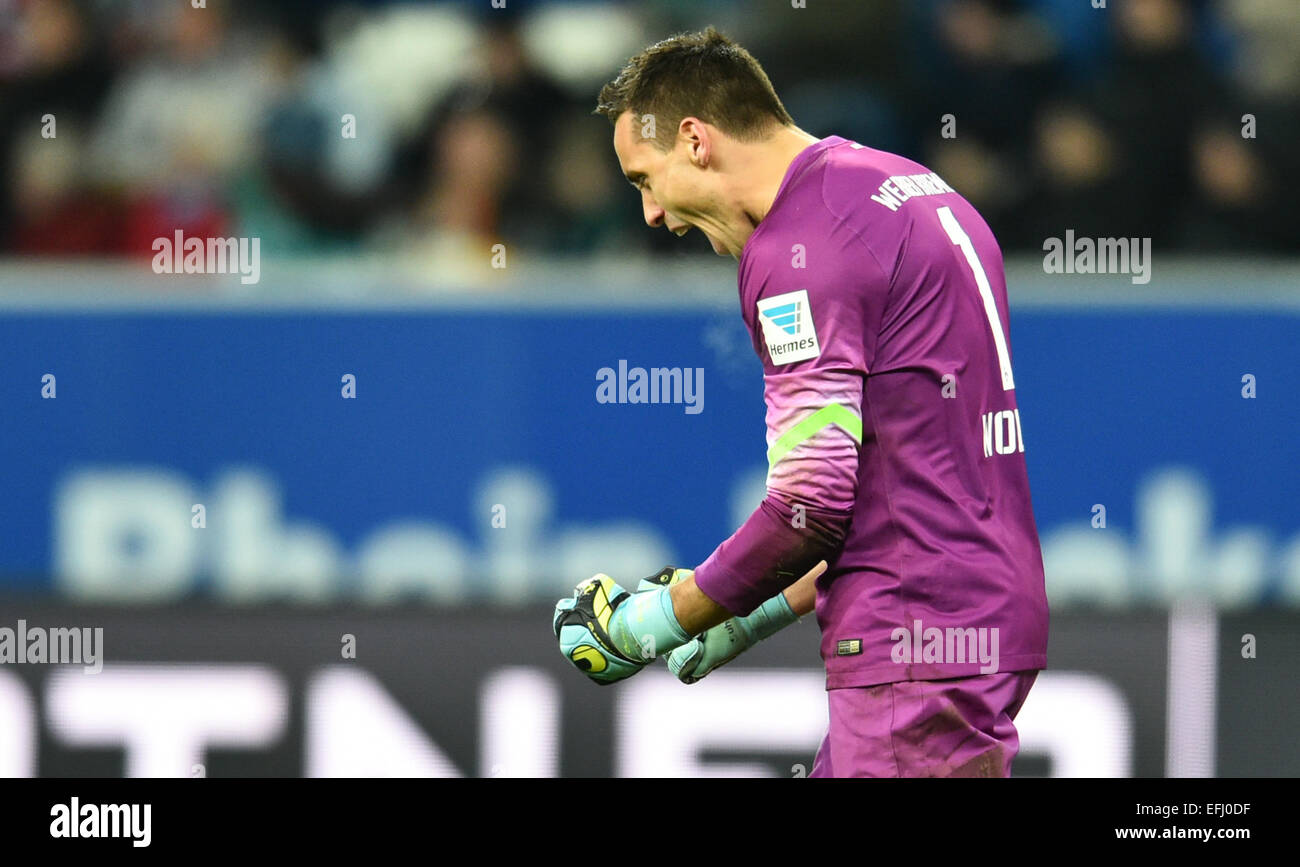 Sinsheim, Germany. 4th Feb, 2015. Bremen's goalkeeper Raphael Wolf ...