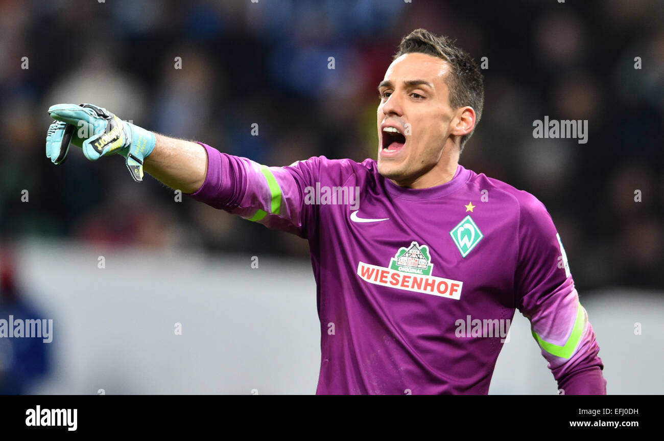 Sinsheim, Germany. 4th Feb, 2015. Bremen's goalkeeper Raphael Wolf ...