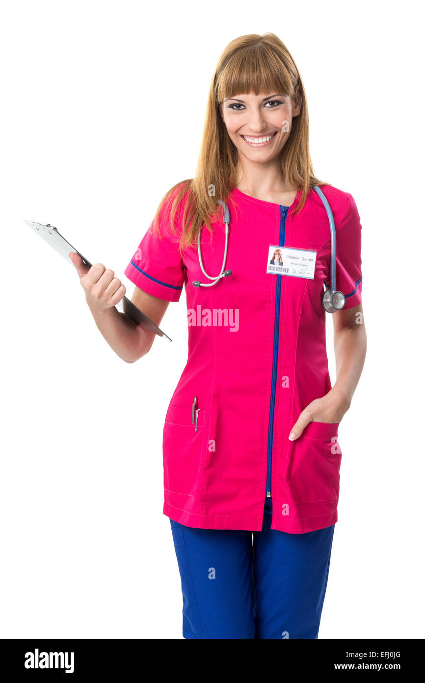 Pretty nurse with folder Stock Photo - Alamy