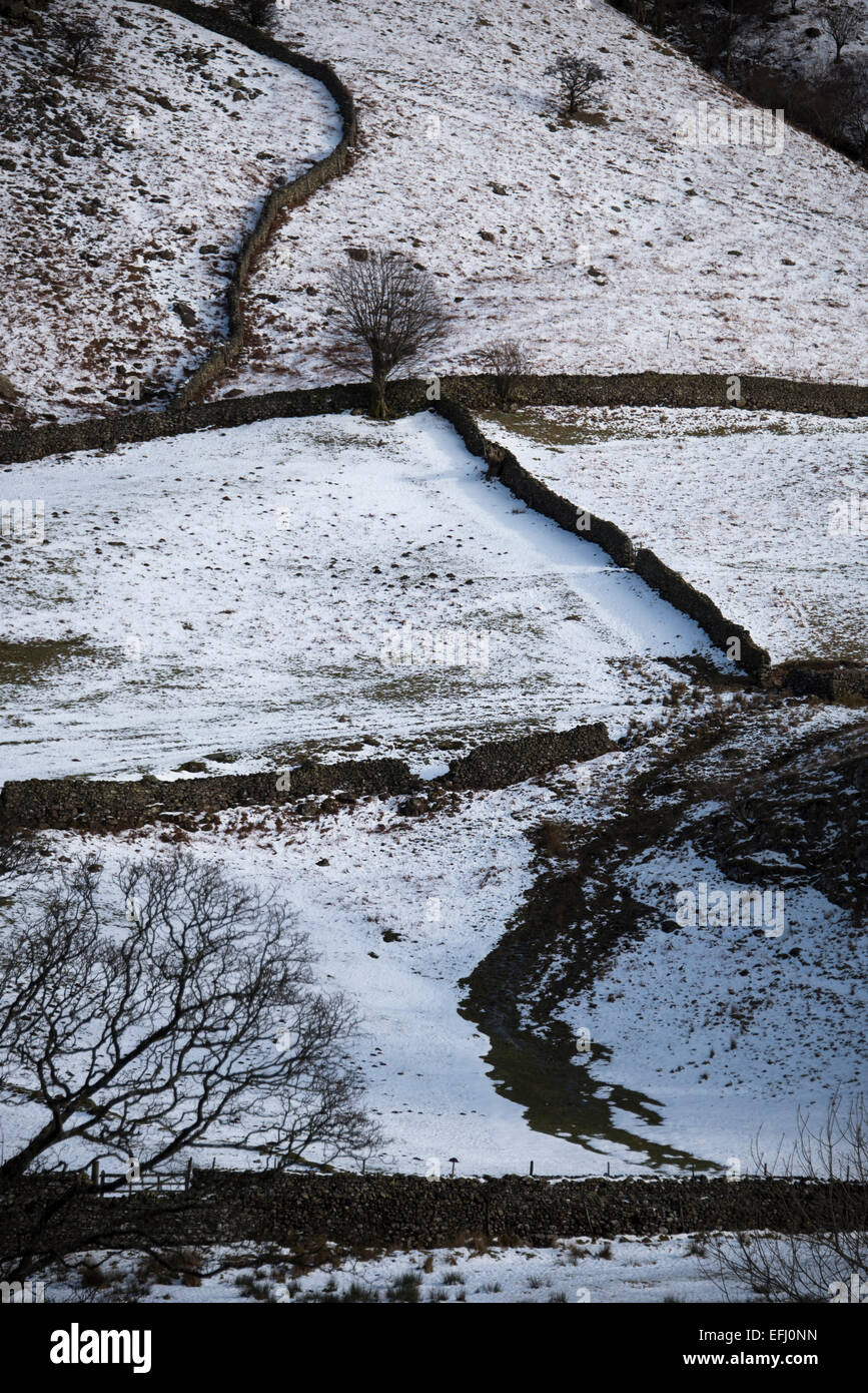Drystone walls in Watendlath valley, English Lake District Stock Photo ...