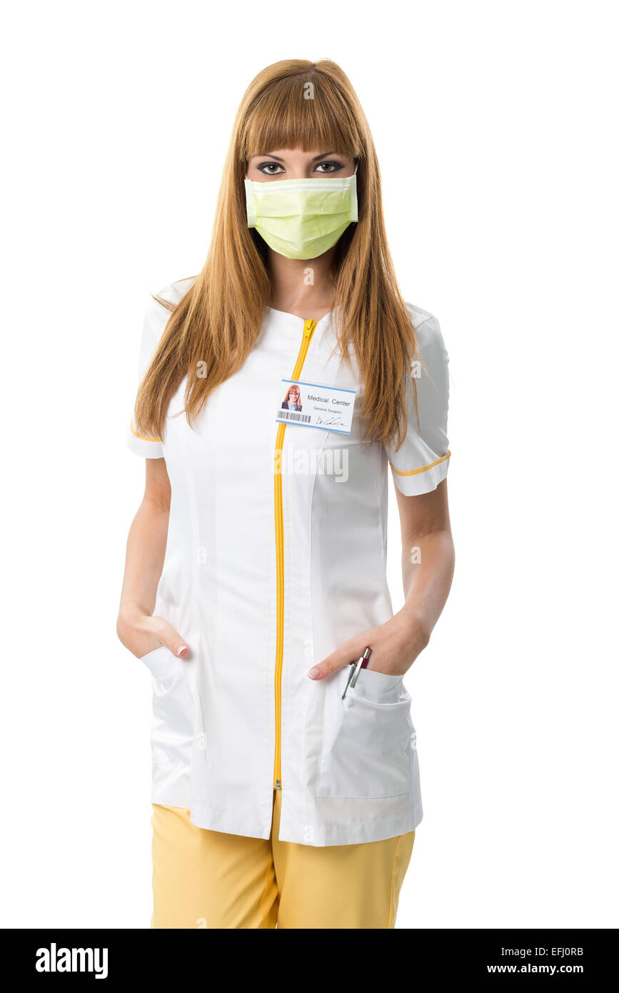 Pretty young nurse portrait, with mouth mask Stock Photo - Alamy