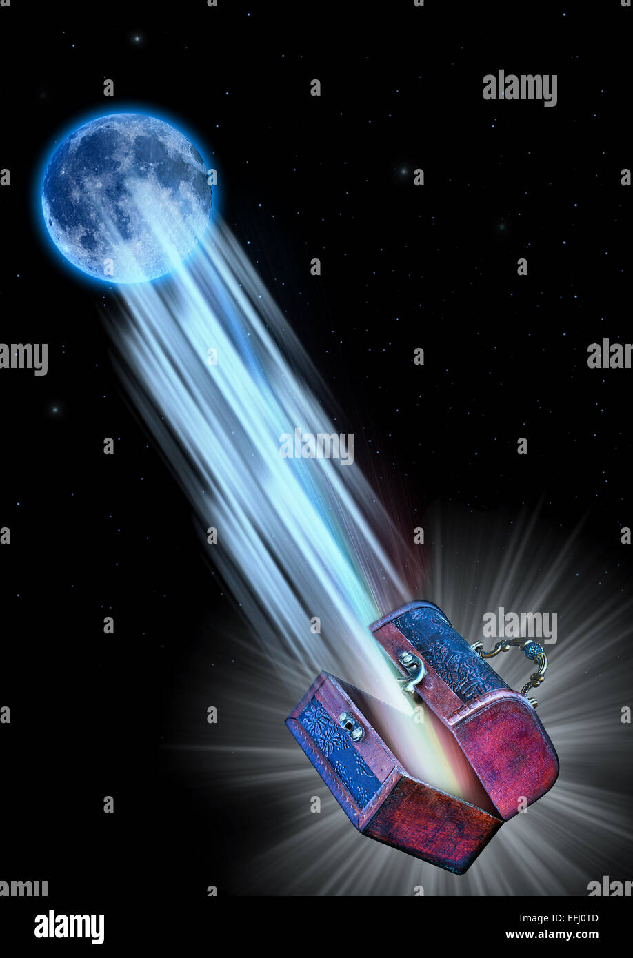 exploding treasure chest with flashing lightsflare Stock Photo - Alamy