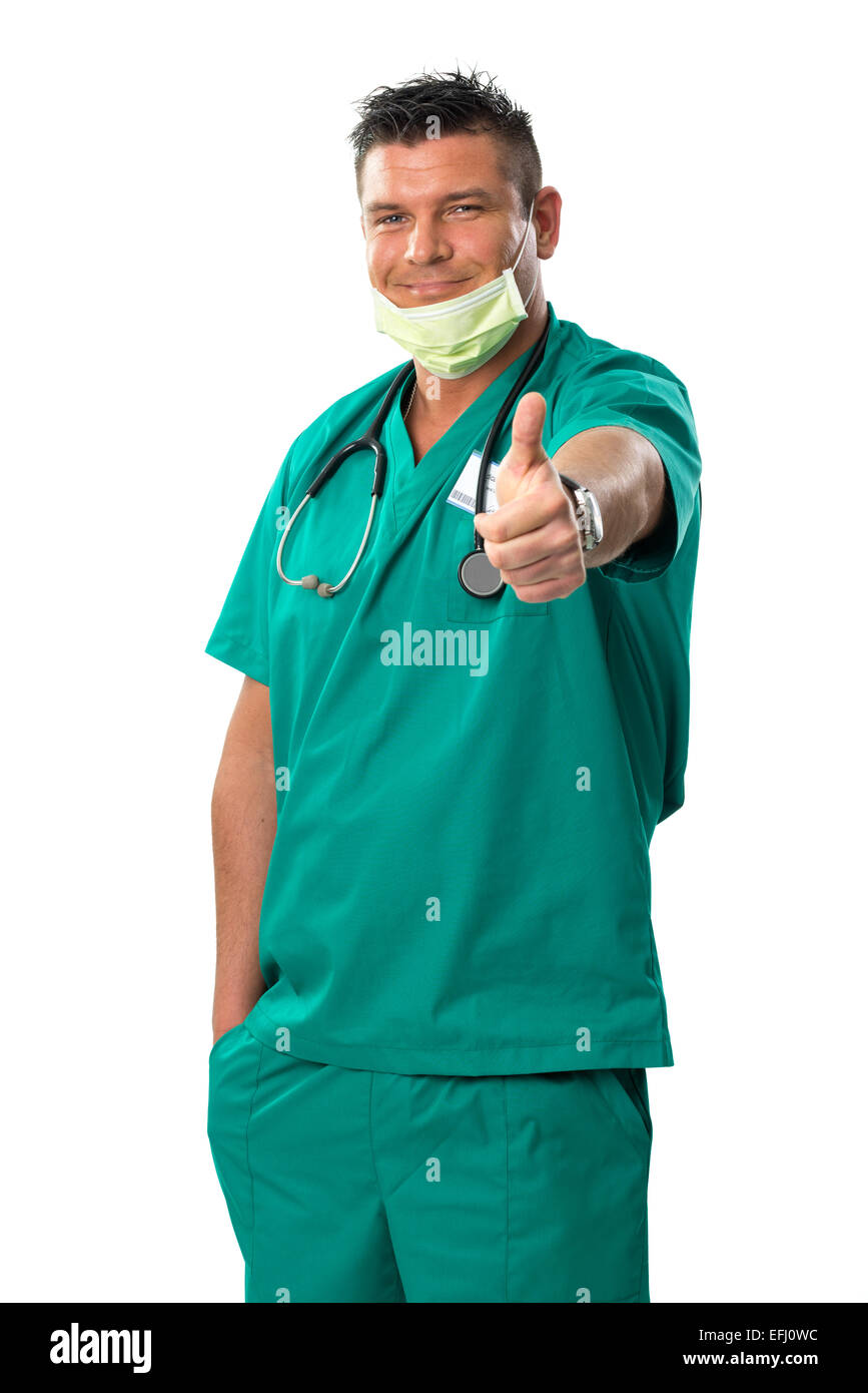 Handsome surgeon showing success Stock Photo - Alamy