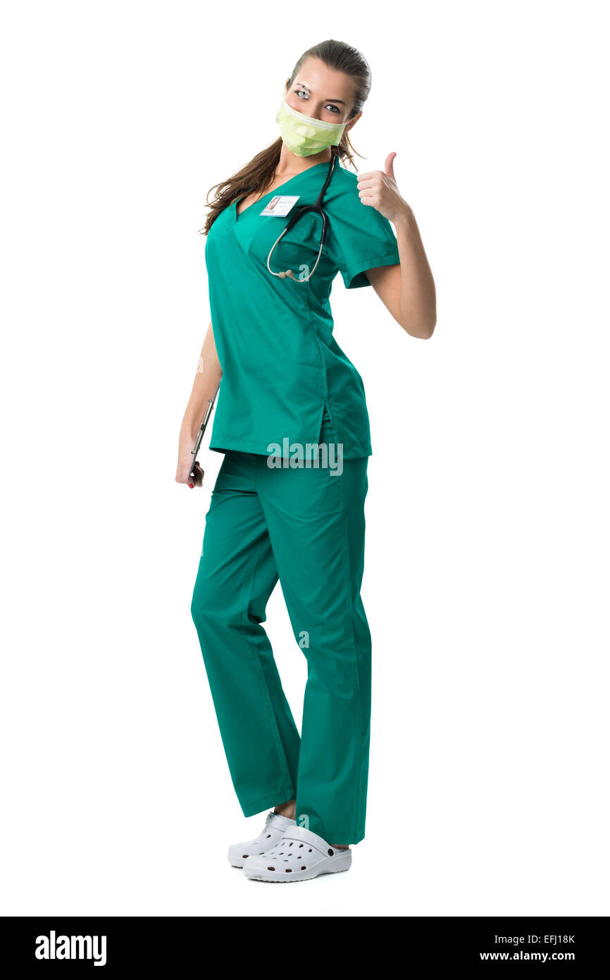 Pretty surgeon show success Stock Photo - Alamy