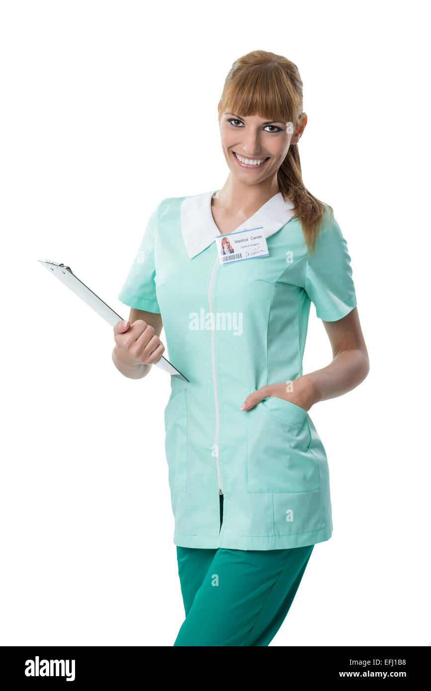 Pretty nurse holding a folder Stock Photo - Alamy