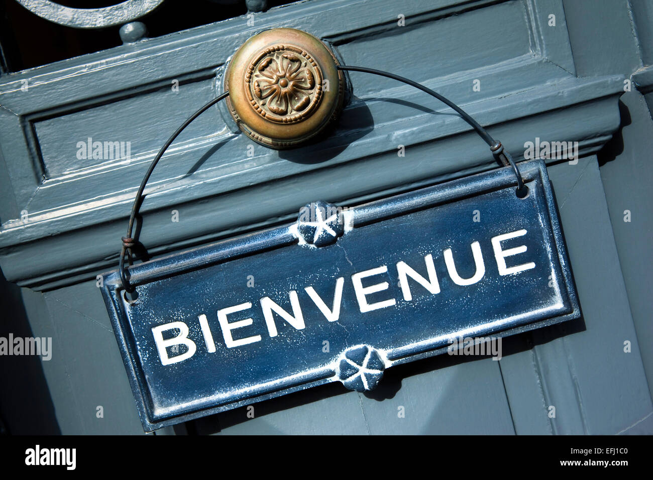 Welcome sign on the door of a French inn Stock Photo - Alamy