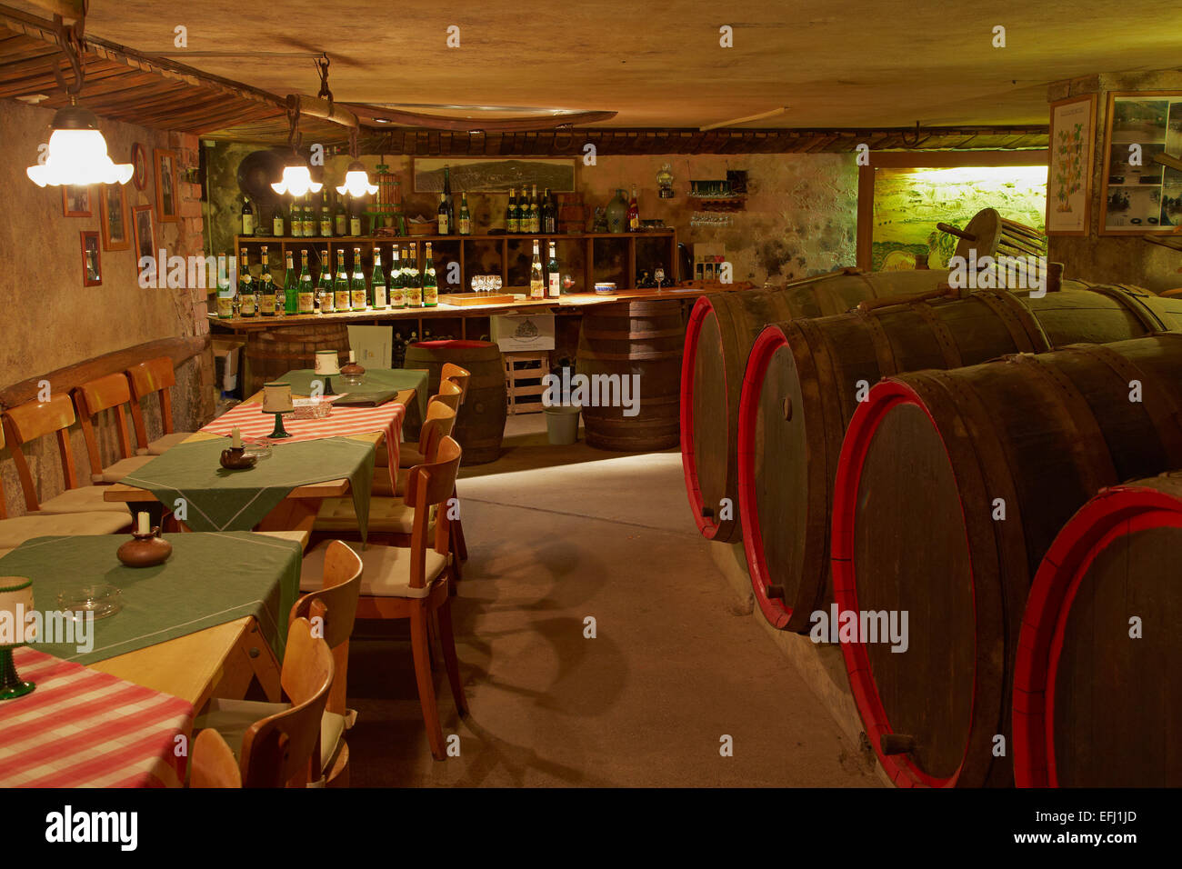 Shop and cellar of casks at Dreigiebelhaus winery Kroev, Mosel ...