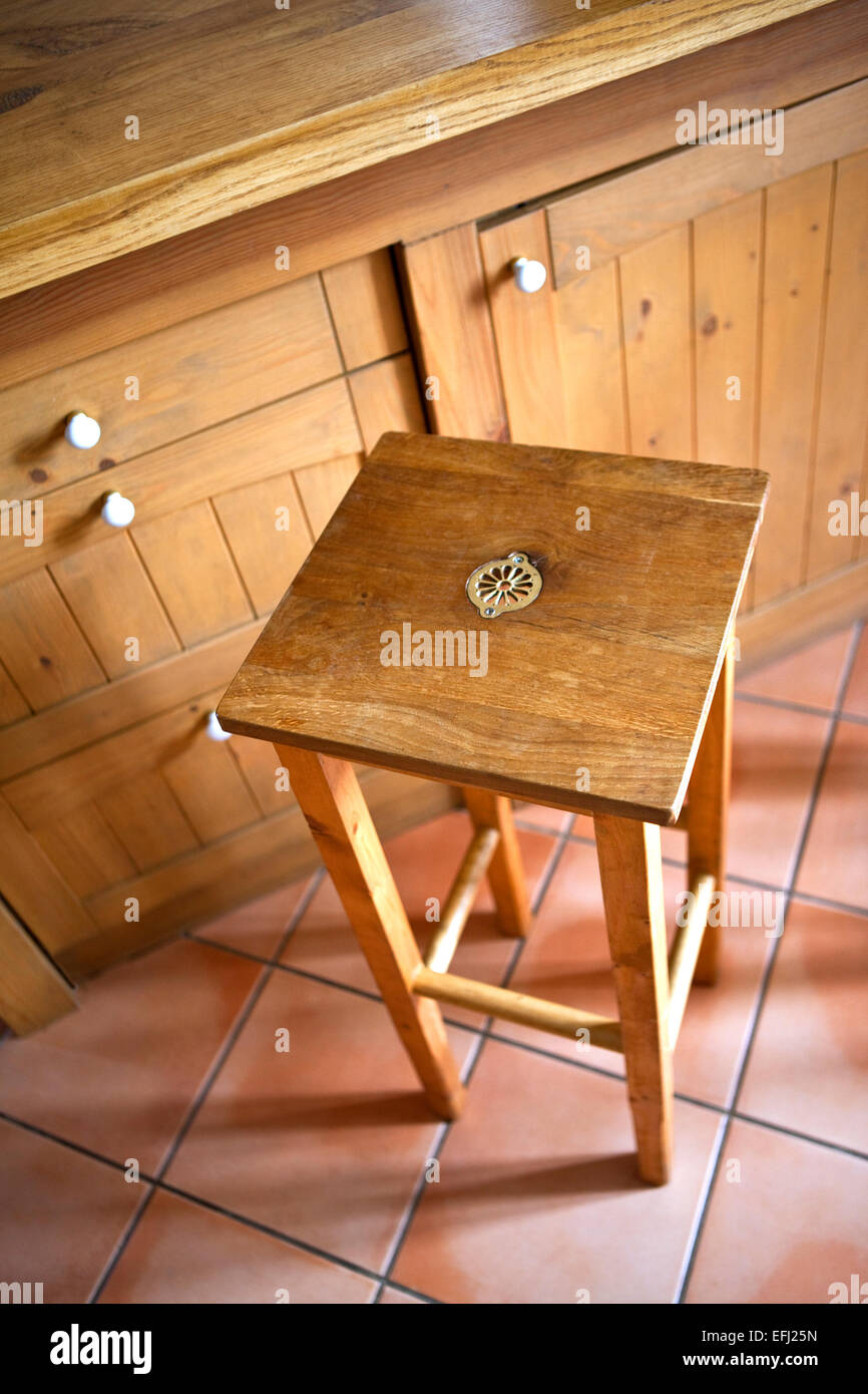 Wooden stool in a kitchen Stock Photo - Alamy