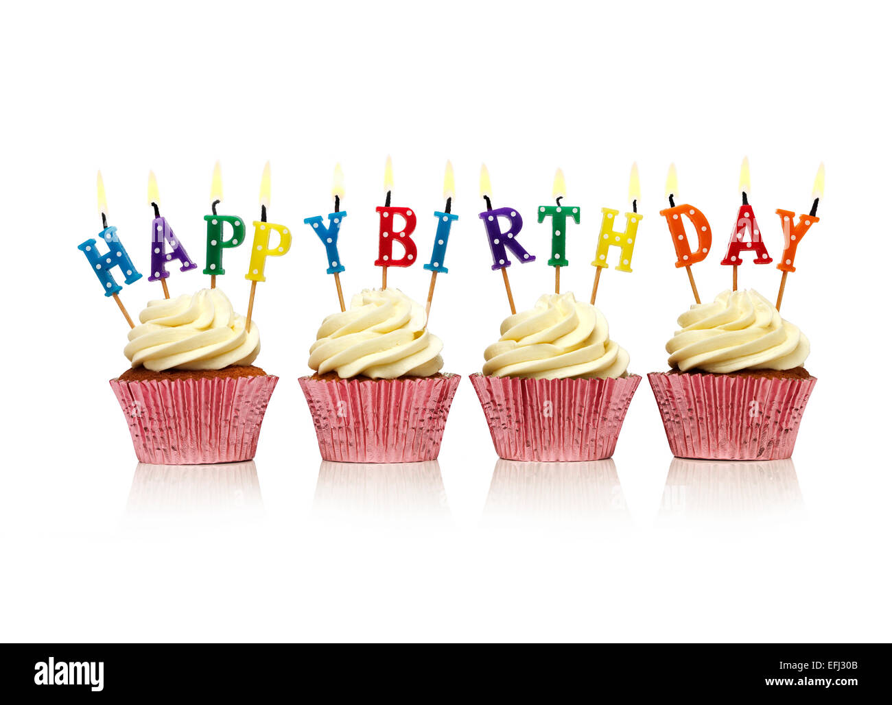Pink cupcake with candles hi-res stock photography and images - Alamy