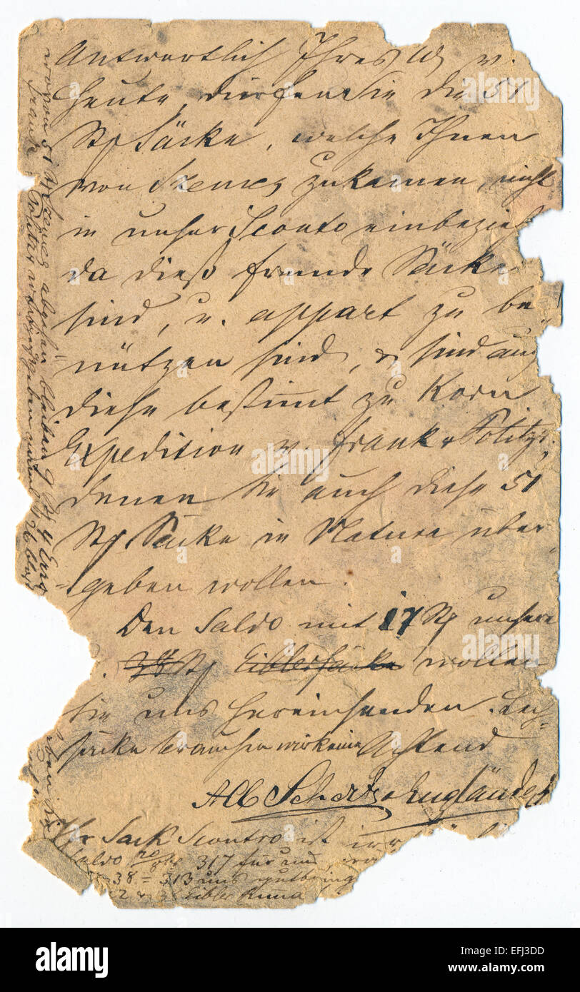 Handwriting on old, torn, vintage paper Stock Photo - Alamy