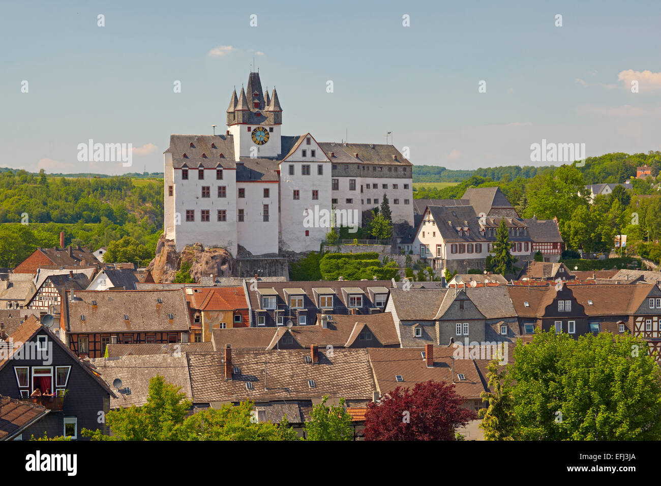 Diez castle and the old town of Diez, Diez an der Lahn, Westerwald ...