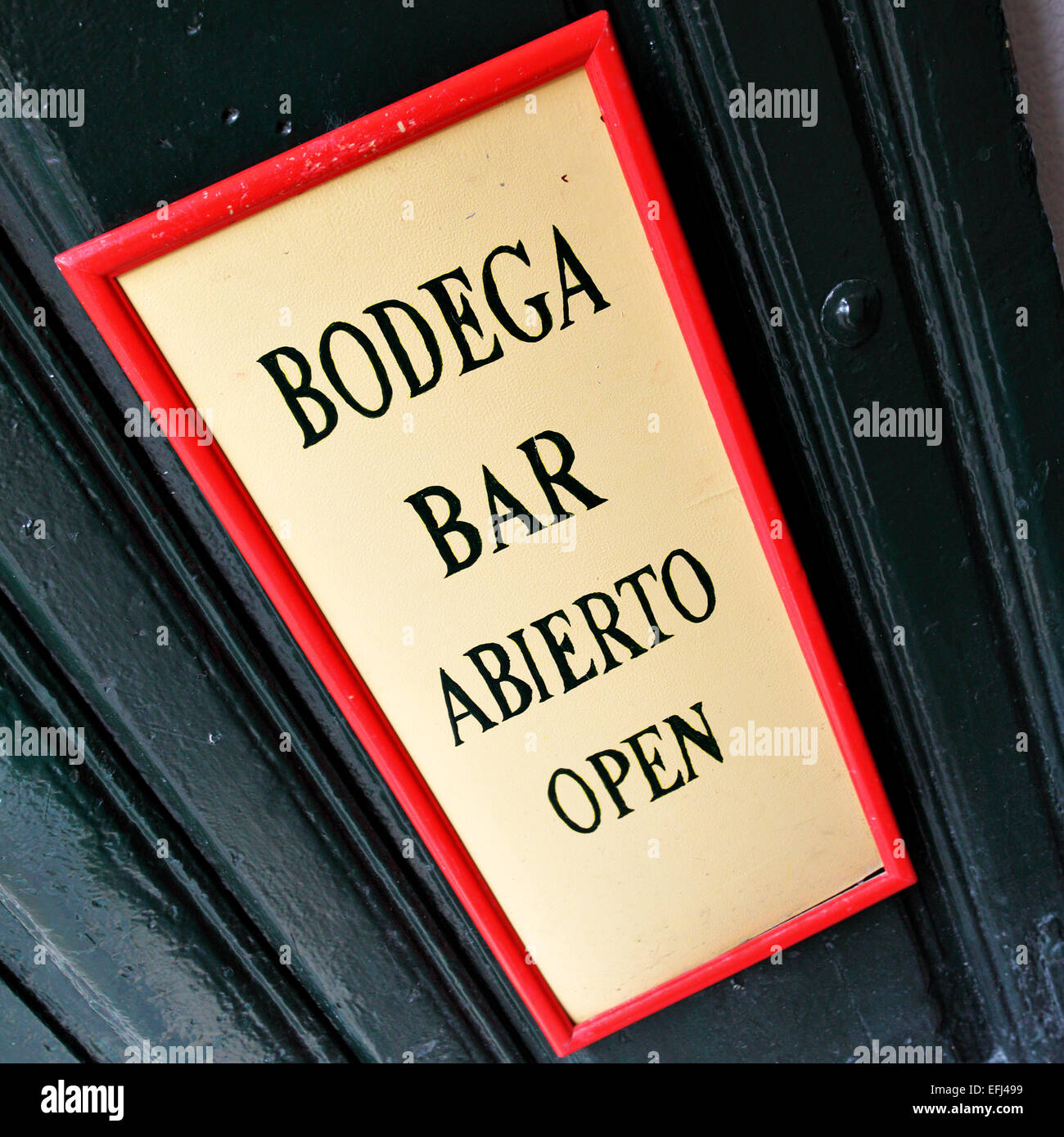 Signboard on the door of bar, Spain Stock Photo - Alamy