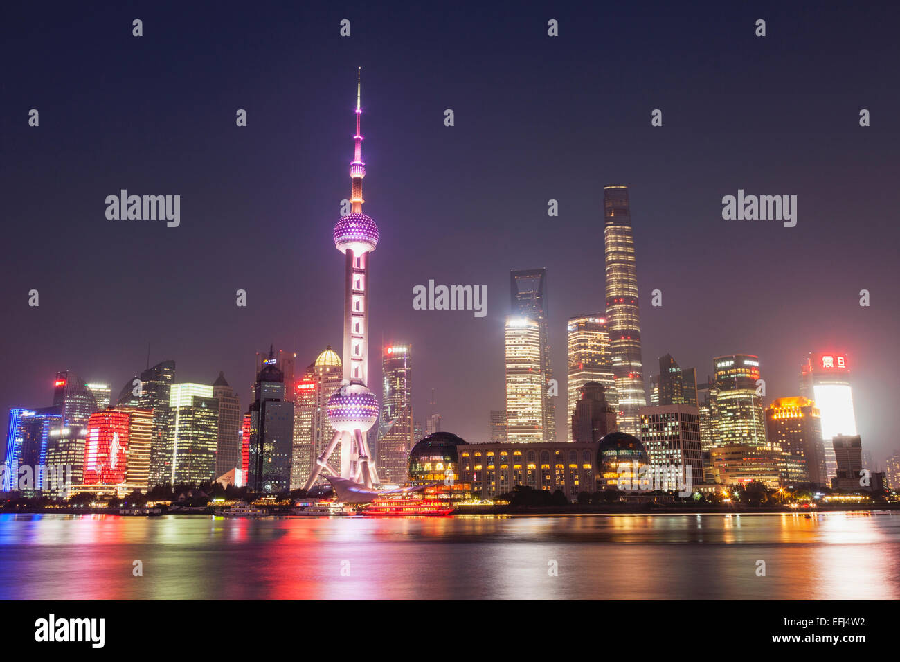 China, Shanghai, Pudong Skyline and Huangpu River at Night Stock Photo ...