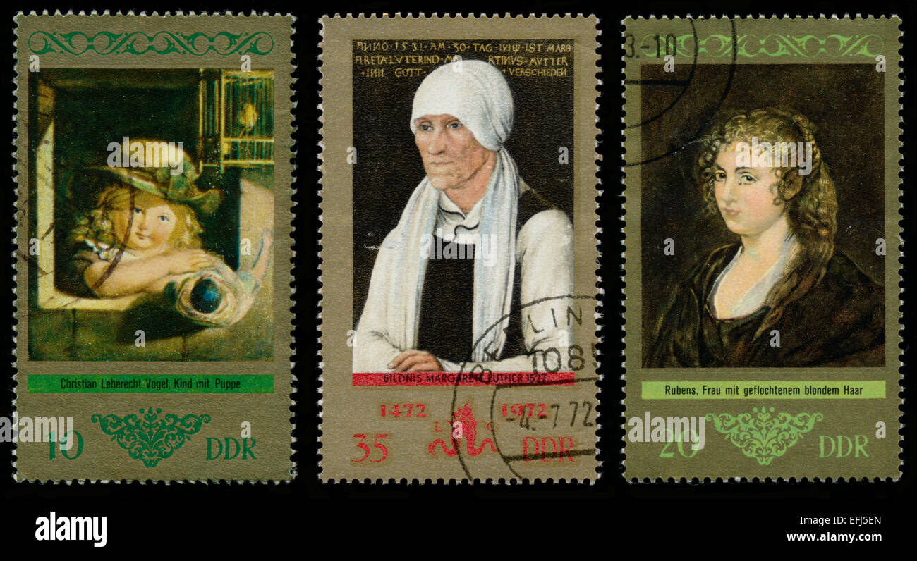 GDR - CIRCA 1973: stamp printed in East Germany DDR shows paintings ...
