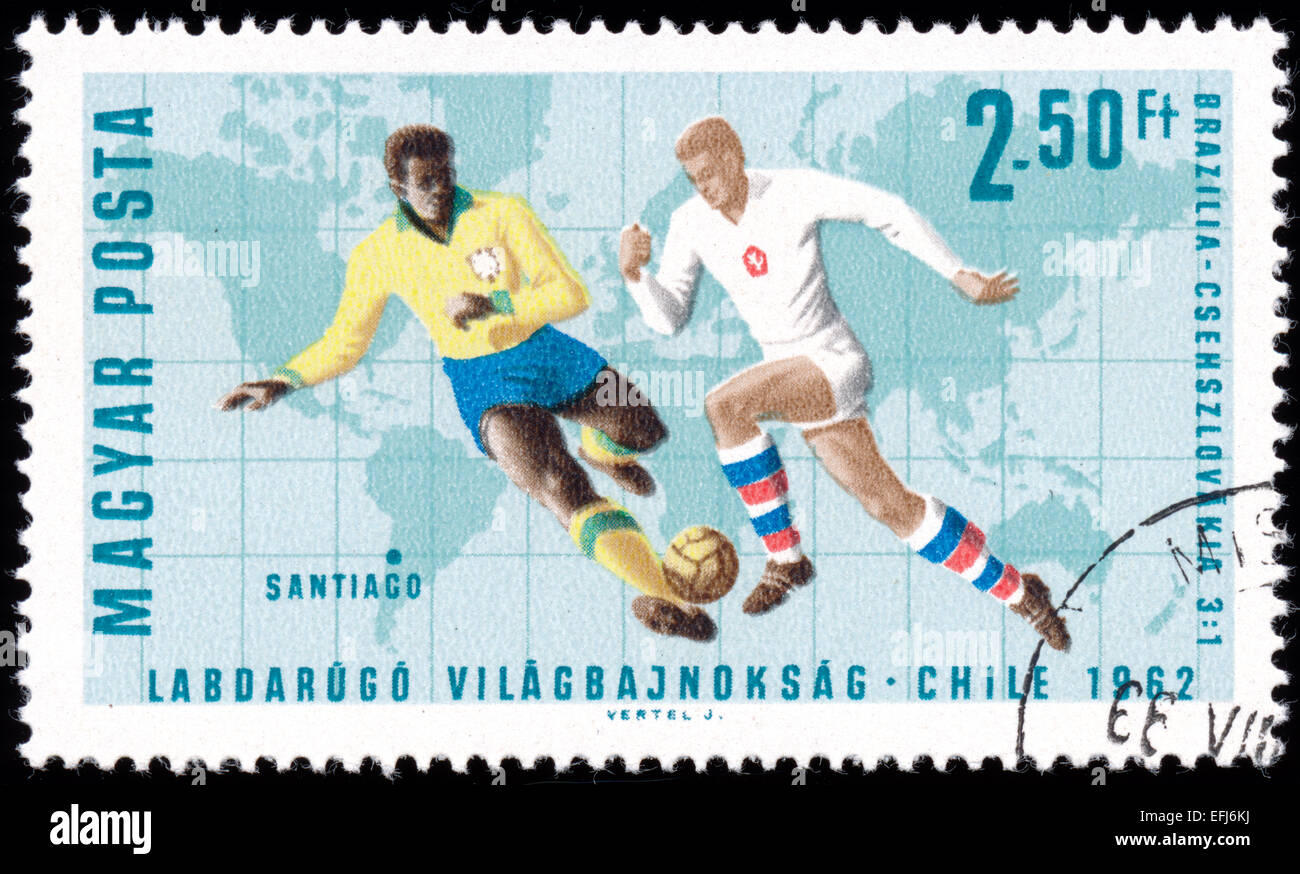HUNGARY - CIRCA 1966: a stamp printed in Hungary celebrates Soccer ...