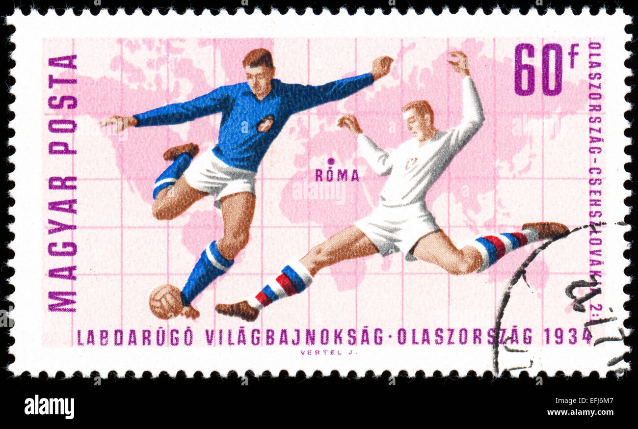 HUNGARY - CIRCA 1966: a stamp printed in Hungary celebrates Soccer ...