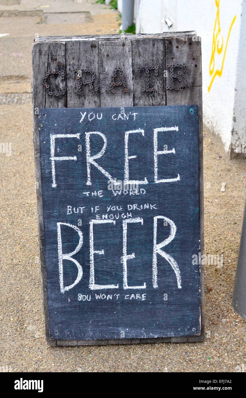A Sign Appearing to Offer Free Beer at The Crate Brewery, Hackney Wick ...