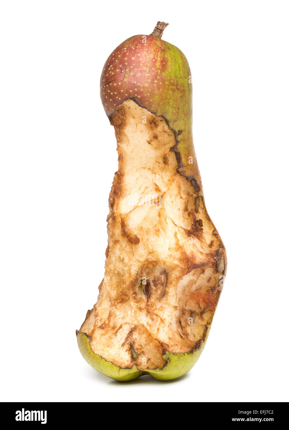 bitten spoil pear. white background Stock Photo - Alamy