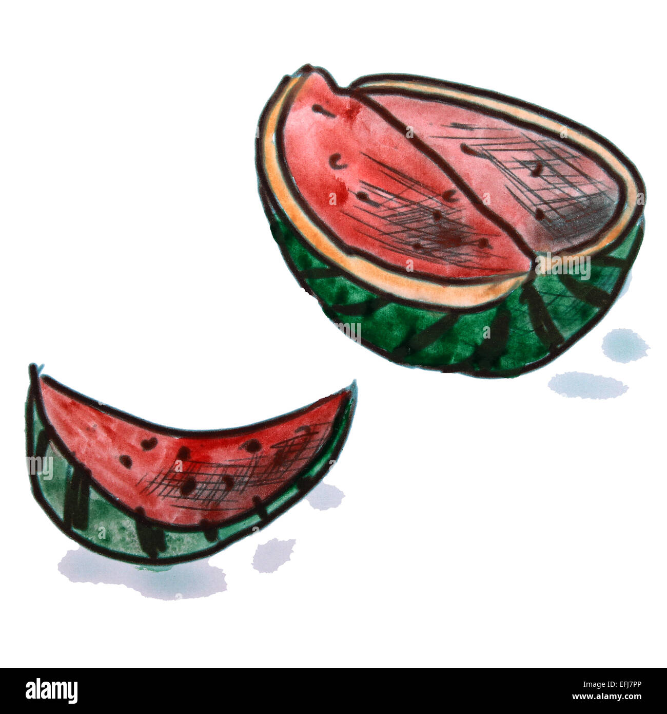 watercolor watermelon red piece cartoon drawing, isolated white ...