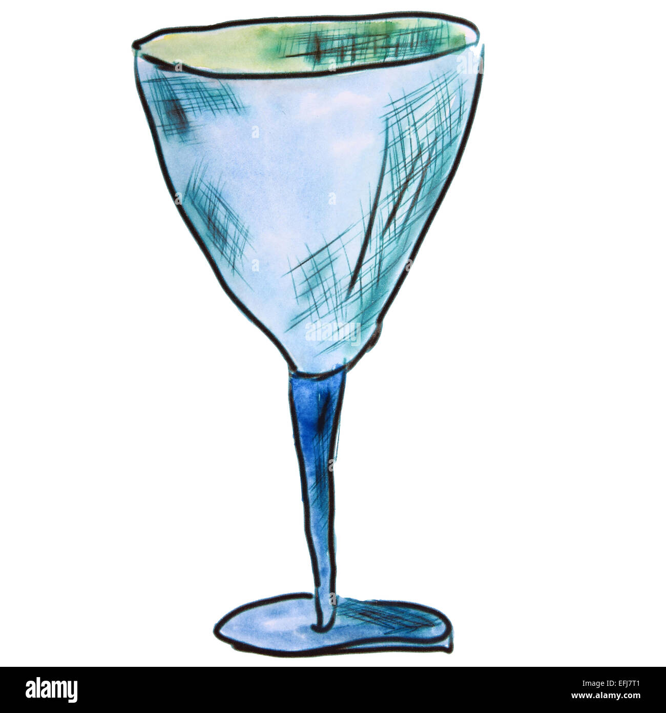 watercolor wine glass light blue cartoon figure, isolated white ...
