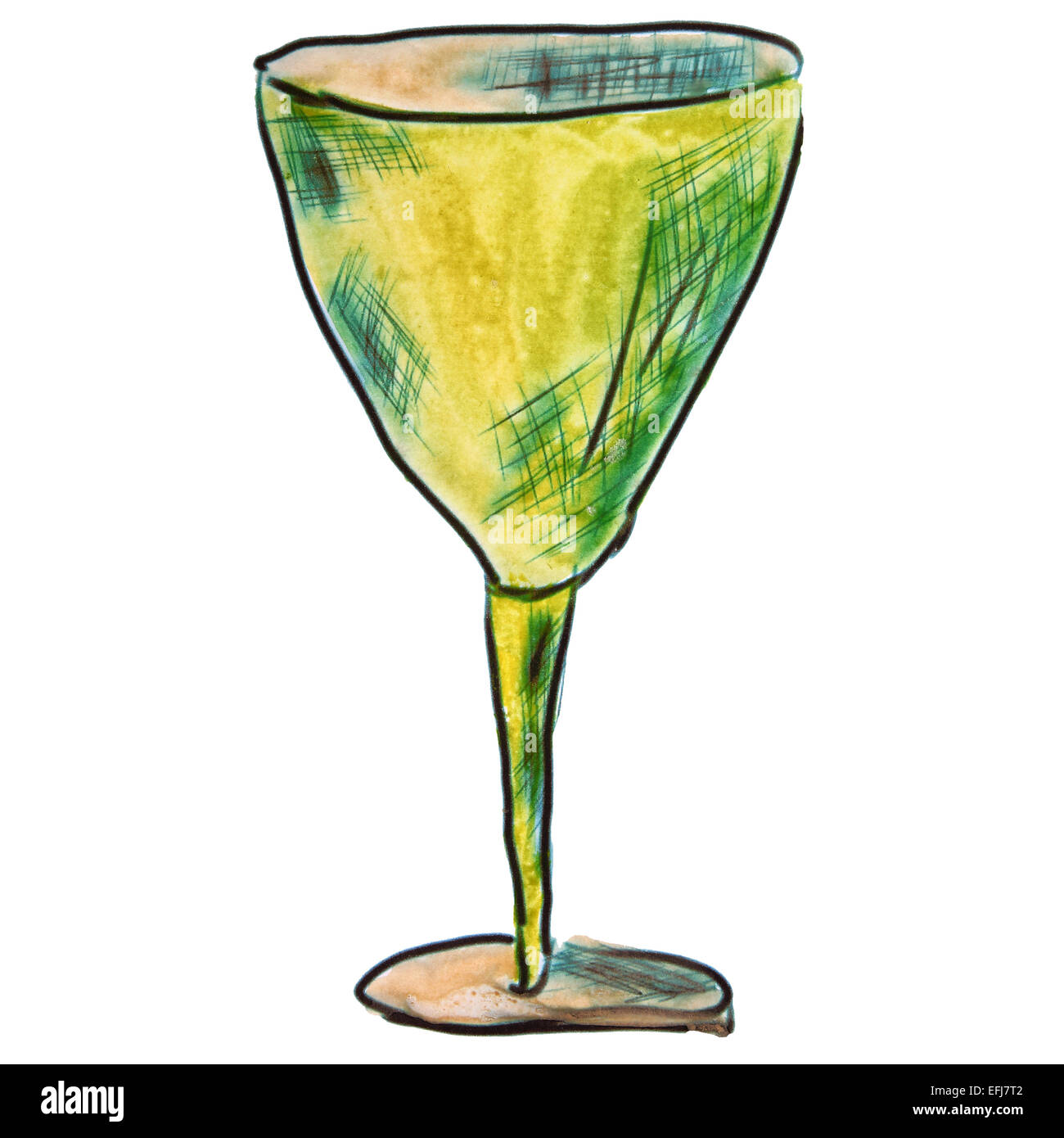 watercolor wine glass light green cartoon figure, isolated white ...