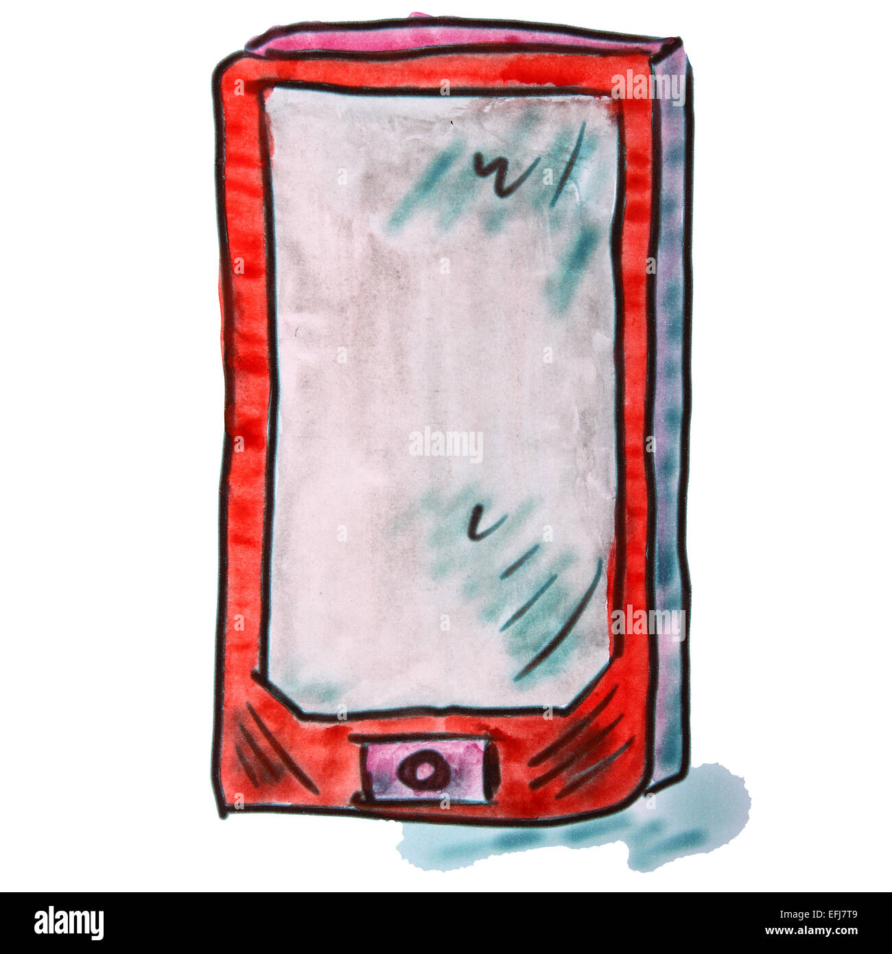 watercolor smartphone red cartoon figure, isolated white background ...
